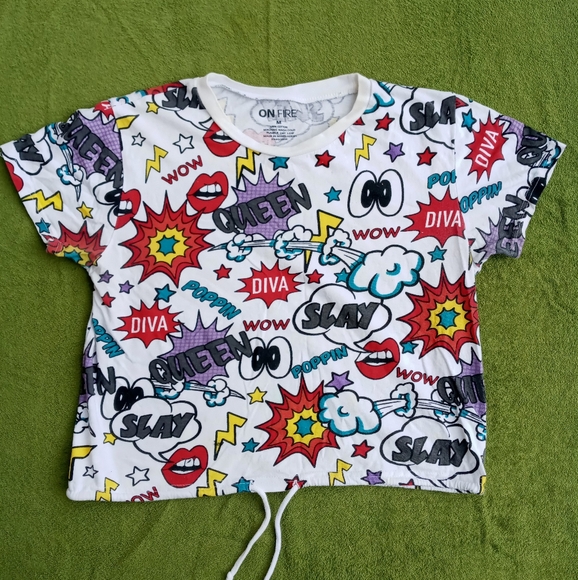 On Fire | Tops | Comic Print Crop Top On Fire Medium Juniors | Poshmark